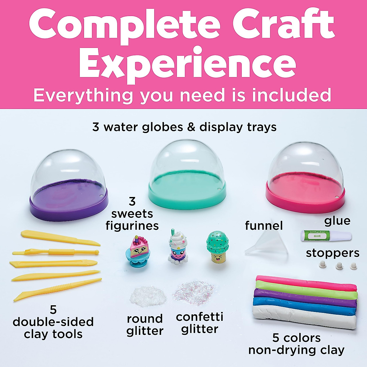 Creativity for Kids Make Your Own Water Globes: Sweet Treats - Girls Arts and Crafts for Ages 6-8+, Create 3 DIY Snow Globe Kids Toys, Gifts for Girls