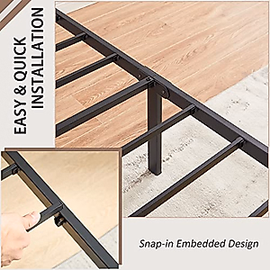 VECELO Queen Size Metal Bed Frame with Headboard and Footboard, 12'' Under-Bed Storage & Strong Slats Support, No Box Spring Needed