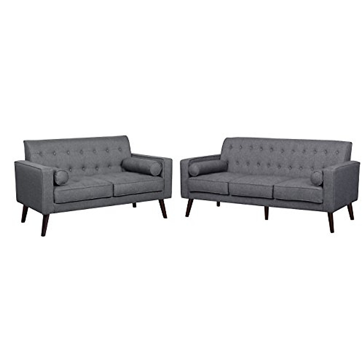 Container Furniture Direct S5300-L Valadez Linen Upholstered Tufted Mid-Century Modern Loveseat with Bolsters, Dark Grey