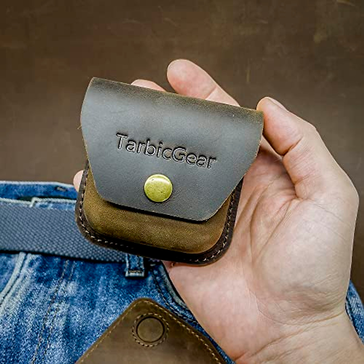 TarbicGear Belt Clip Airpod Case, Universal Leather Belt Holster for Airpod Pro, Samsung Galaxy Buds and Beats Studio Buds, Real Leather Earphone Pouch for Belt