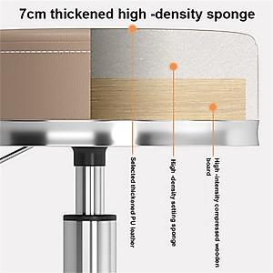 JHKZUDG Round Rolling Stool with Wheels,PU Leather Height Adjustable Salon Stool,Esthetician Chair Tattoo Stool with 360° Swivel,for Spa/Salon/Tattoo Work,Camel