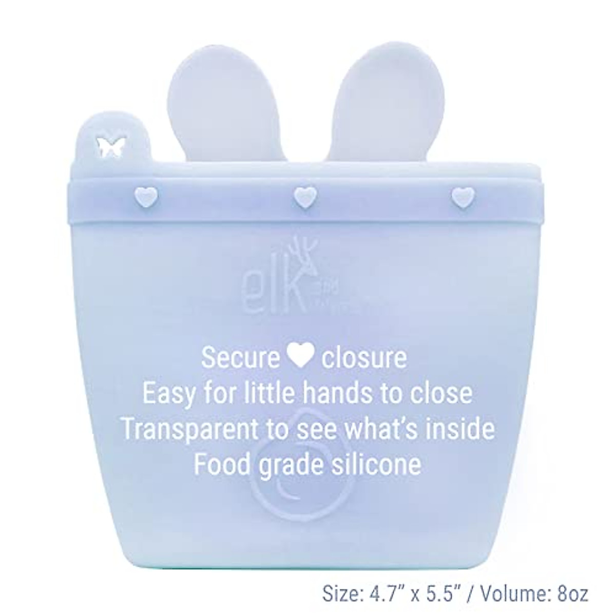 Elk and Friends Silicone Kids Snack Container | Food Grade Silicone | Reusable Pouch | Dishwasher Safe | 8oz Storage | 2 Pack
