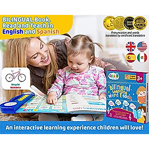 GUFINO Spanish & English Learning Toys Electronic Book; Kids Learning Toys for 3 Year Olds and Older. ABC Learning for Toddlers, Numbers, Songs, Colors; Best Toddler Learning Toys for 3+ Year Olds.