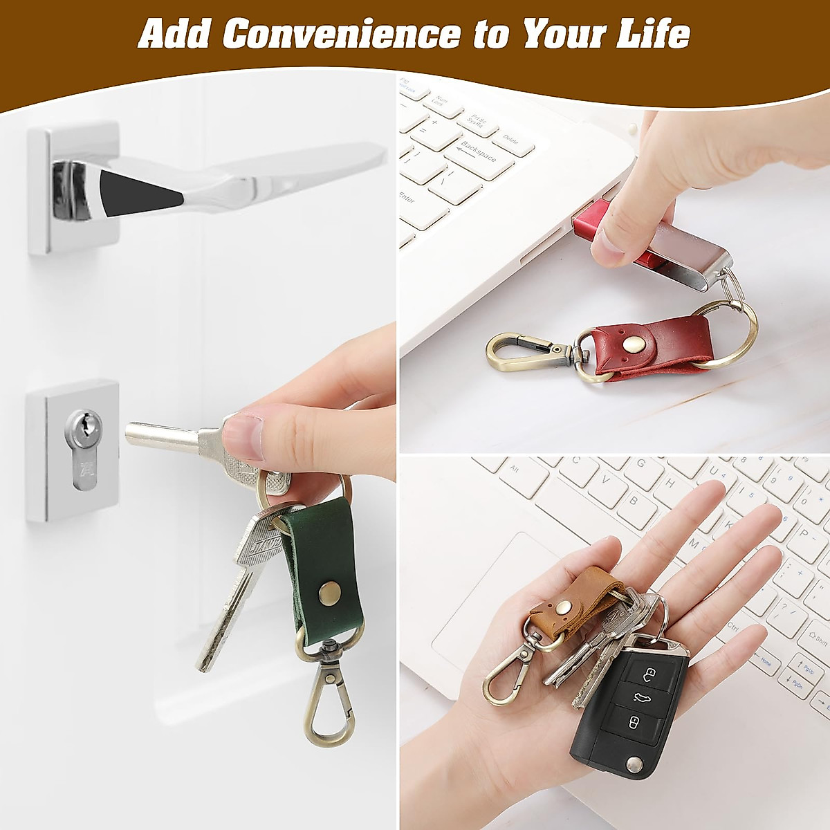 Jack&Chris Genuine Leather Keychain, Small Keychain for Man and Women, Key Holder Mens Belt Key Chain Ring, JC307