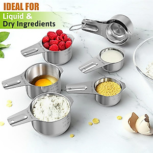 Paincco Stainless Steel Measuring Cups & Spoons Set of 21, Includes 7 Nesting Metal Measuring Cups, 9 Measuring Spoons and 5 Mini Measuring Spoons, Kitchen Gadgets for Cooking & Baking