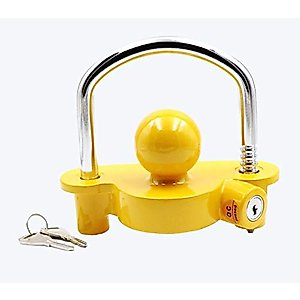 DEF Coupler Lock Hitch Trailer Lock with 2 Keys Heavy-Duty Steel Fits 1-7/8" 2" and 2-5/16" Replaces#72783 Yellow and Chrome