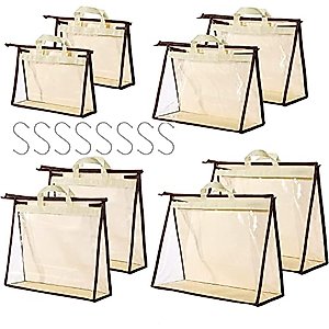 CINPIUK 8 Pack Handbag Dust Bags Clear Purse Storage Organizer for Closet, Hanging Zipper Storage Bag for Handbags