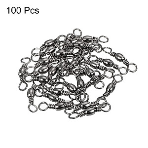 PATIKIL Fishing Barrel Swivel, 100Pcs 55lb Carbon Steel Solid Ring Terminal Tackle, Black