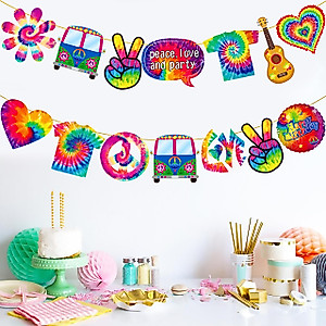 2pcs Tie Dye Birthday Banner Tie Dye Birthday Party Supplies Tie Dye Party Garland Decorations for Tie Dye Party Art Retro 60s 70s Theme Hippie Carnival Baby Shower Birthday Party Supplies