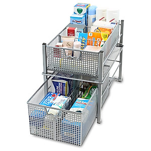DecoBros Sliding Cabinet Basket Organizer Drawer, Silver