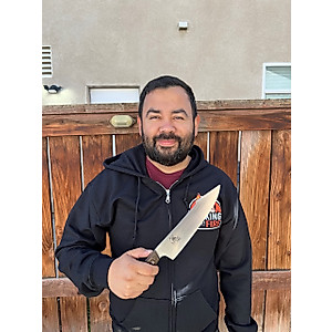 Miguel Raya's COOKING WITH FIRE 8 Inch Chef's Knife High Carbon 7Cr17MoV Stainless Steel With Pakkawood Handle Multipurpose Chef Knives For Home Kitchen, Camping and Outdoor BBQ