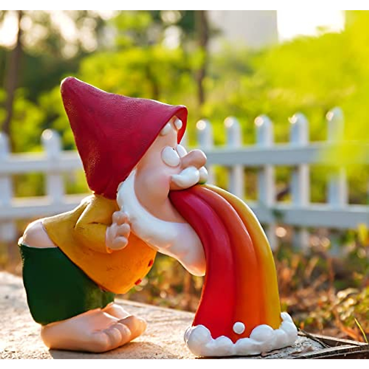 UDDDSR Garden Gnome Statue, Gnome are Throwing up Rainbow in Your Garden, Funny Gnome Figurine with Solar Running Led for Patio Yard Art Decoration, Outdoor Lawn Ornaments, Garden Gift