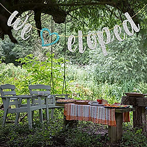 WeBenison We Eloped Banner, Bridal Shower Party Supplies, Just Married, Engagement Bachelorette Wedding Party Decorations Silver Glitter