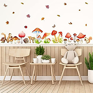 Watercolor Mushroom Wall Decals Woodland Mushroom Wall Decals Colorful Mushroom Wall Stickers Cute Cartoon Animal Wall Stickers Fall Leaf Autumn Wall Decals for Kids Room Bedroom Nursery Classroom Decor