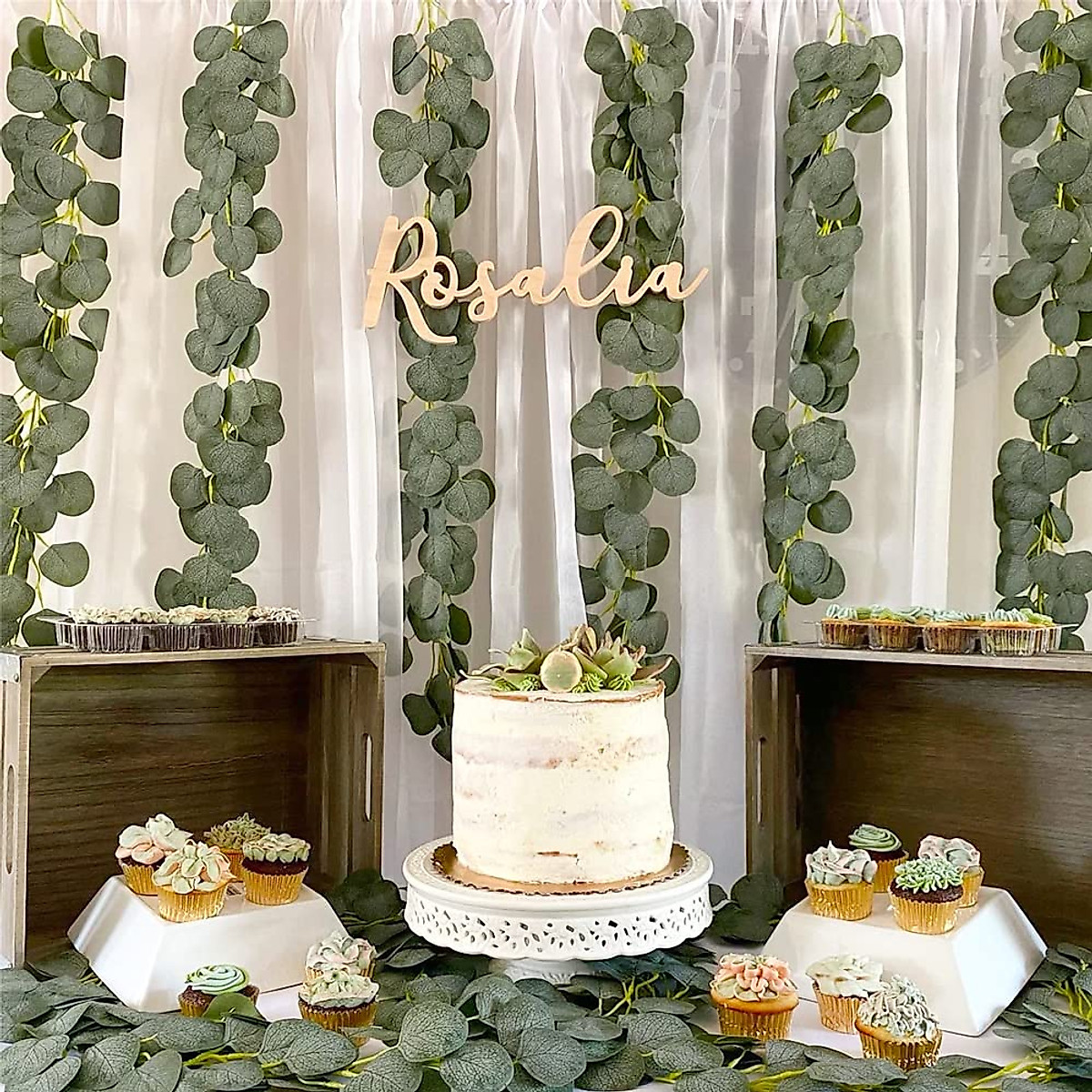 CEWOR 3 Pack Artificial Eucalyptus Garland 146 Leaves Greenery Silk Leaves Vines Artificial Silver Dollar Eucalyptus Plants for Wedding Party Home Decoration