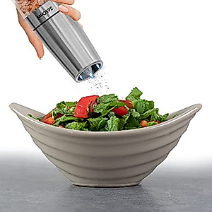365Omni Gravity Electric Pepper and Salt Grinder Set – Adjustable Coarseness with LED Light – Battery Powered One Hand Automatic Operation – 2 Stainless Steel Mills for Indoors or Outdoors