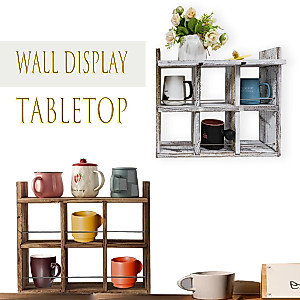 YIYUESHIJIU Coffee Mug Display Rack，Wooden Mug Cup Holder Shadow Box Shelf Wall Mounted cup shelf Mug Display And Organizer With Dustproof top plate (Carbonized)