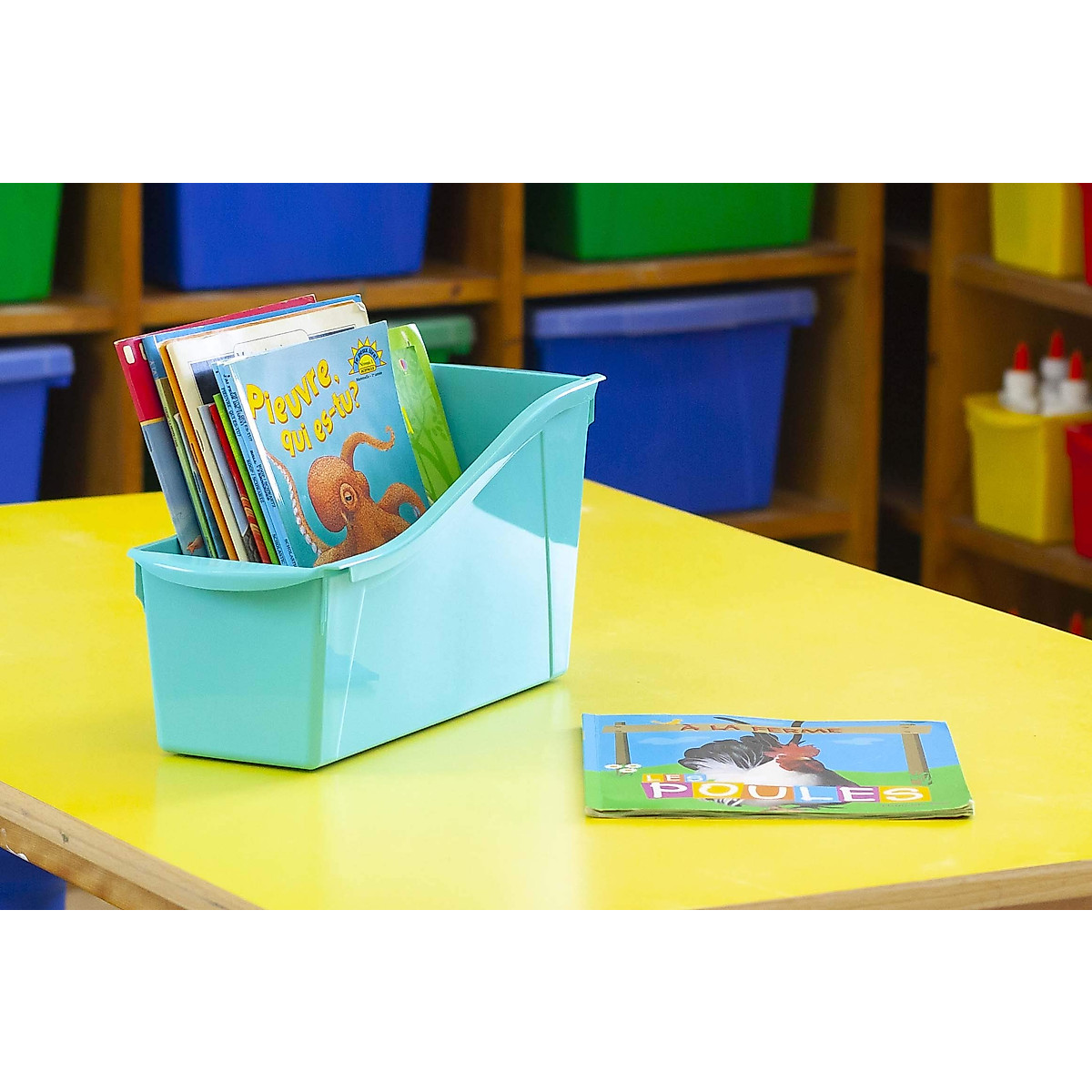 Storex Interlocking Book Bins, 5 1/3 W x 14 1/3 L x 7 H, 5 Color Set, Plastic (70105U06C)