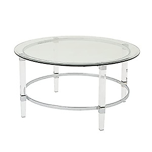 Christopher Knight Home Elowen Modern Round Tempered Glass Coffee Table with Acrylic and Iron Accents, Clear 35.5 in x 35.5 in x 18 in (W x L x H)