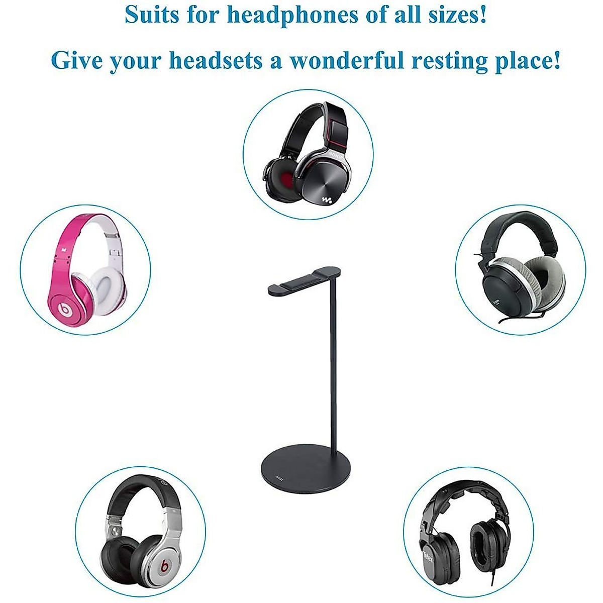 AIGEL Headphones Stand Sturdy Gaming Headset Holder Desk Headset Rest Hanger Headset Stand with Premium Aluminum Body for All Headphones Size Non Slip Base Black