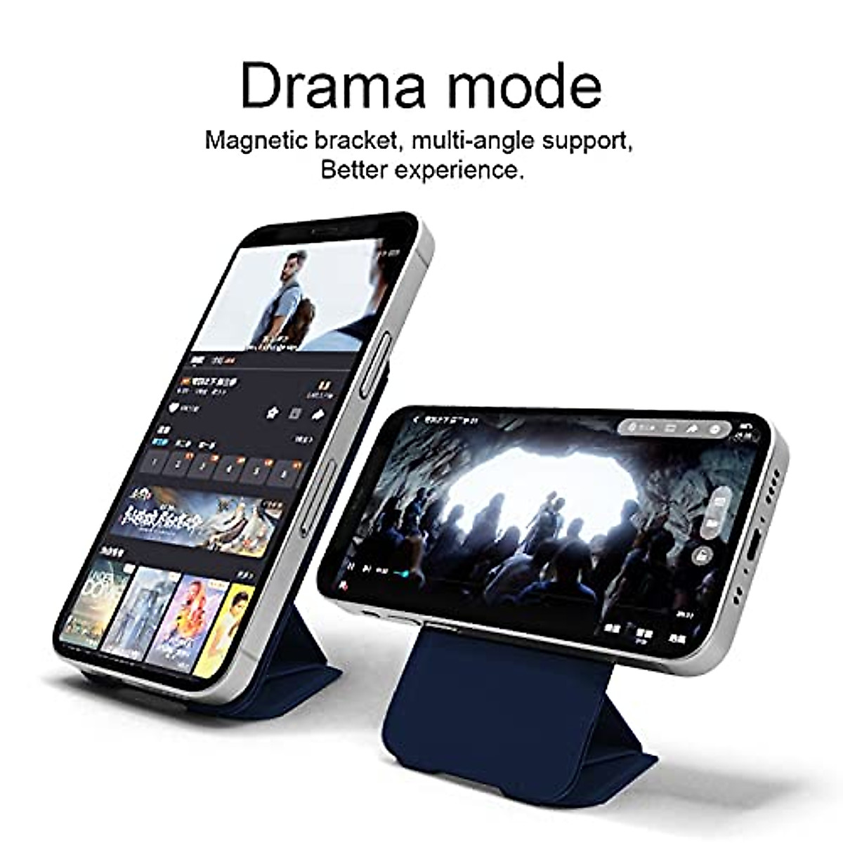 Vesmatity Fold Leather Magnetic Stand&Wallet, Magsafe Wallet Card Holder for Back of Phone Grip【Removable&Wireless Charging Compatible】 iPhone Card Holder Compatible with iPhone 12 Pro Max (Blue)