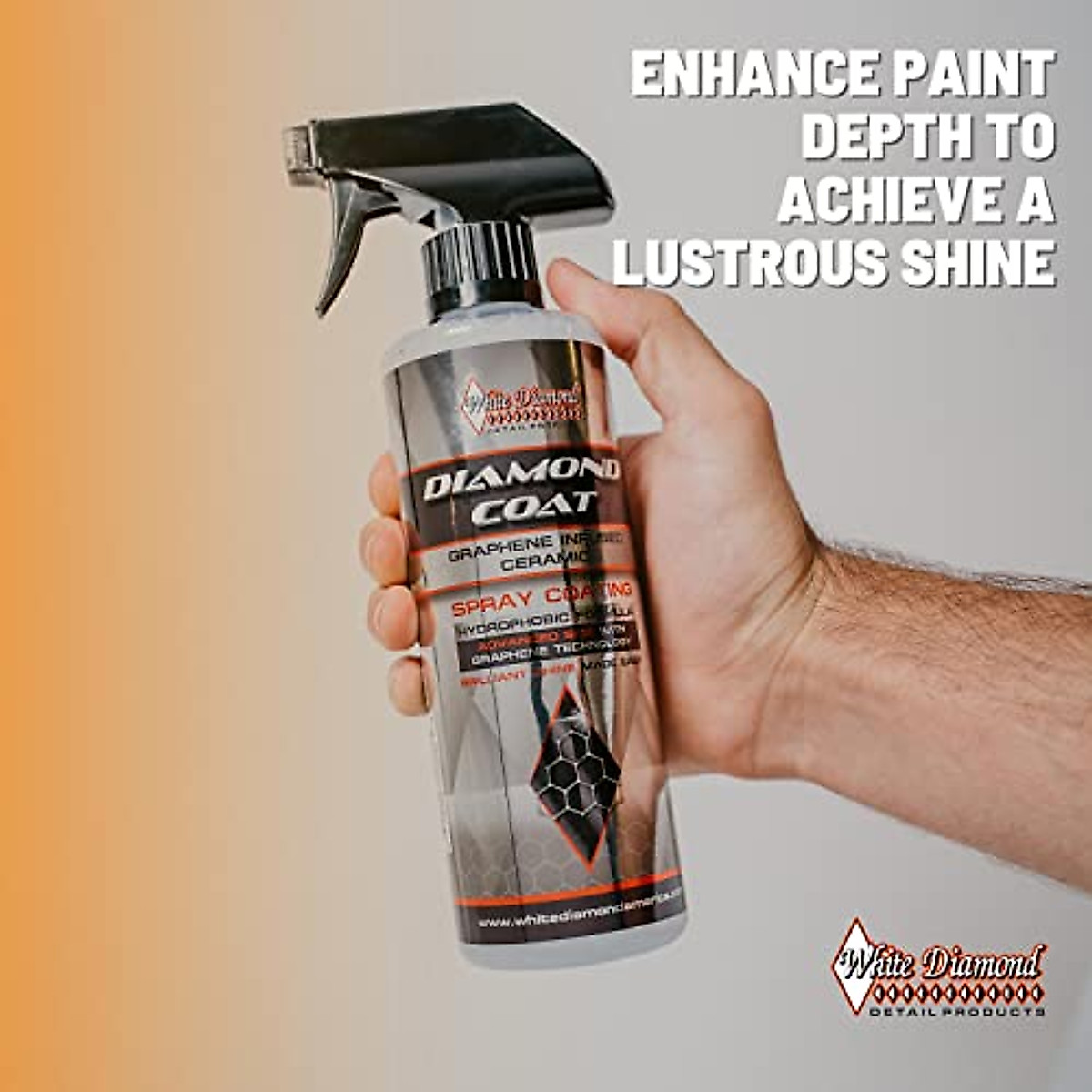 Diamond Coat Graphene Infused Ceramic Spray By White Diamond Detail Products, Advanced SiO2 Technology Infused with Graphene Provides Long Lasting Protection, 16oz Bottle, Brilliant Shine Made Easy