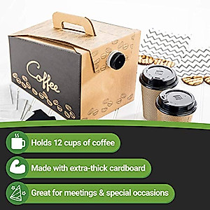 Cater Tek 96 Ounce Disposable Coffee Dispensers, 10 Insulated Coffee Take Out Containers - Built-In Handle, LeakResistant Cap, Kraft With Black Paper Coffee To Go Boxes, 12 x 7.5 x 8.5 Inch,