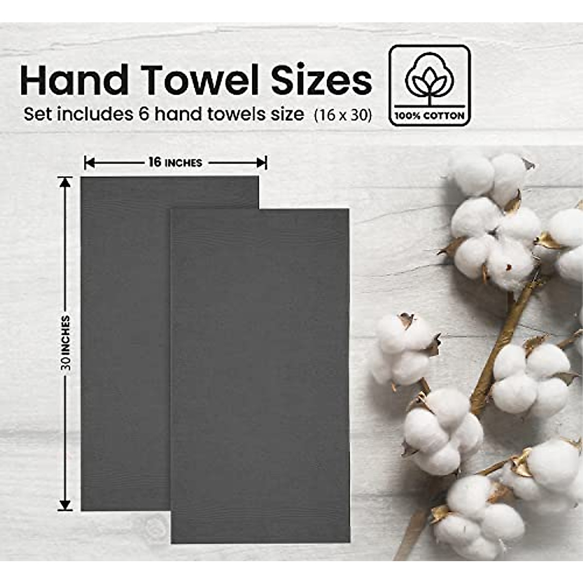 Softolle Premium 600 GSM Hand Towels –100% Combed Ring Spun Cotton Hand Towel - Pack of 6 Luxury Hand Towels - Highly Absorbent and Ultra Soft 16" x 30" inches (Grey)