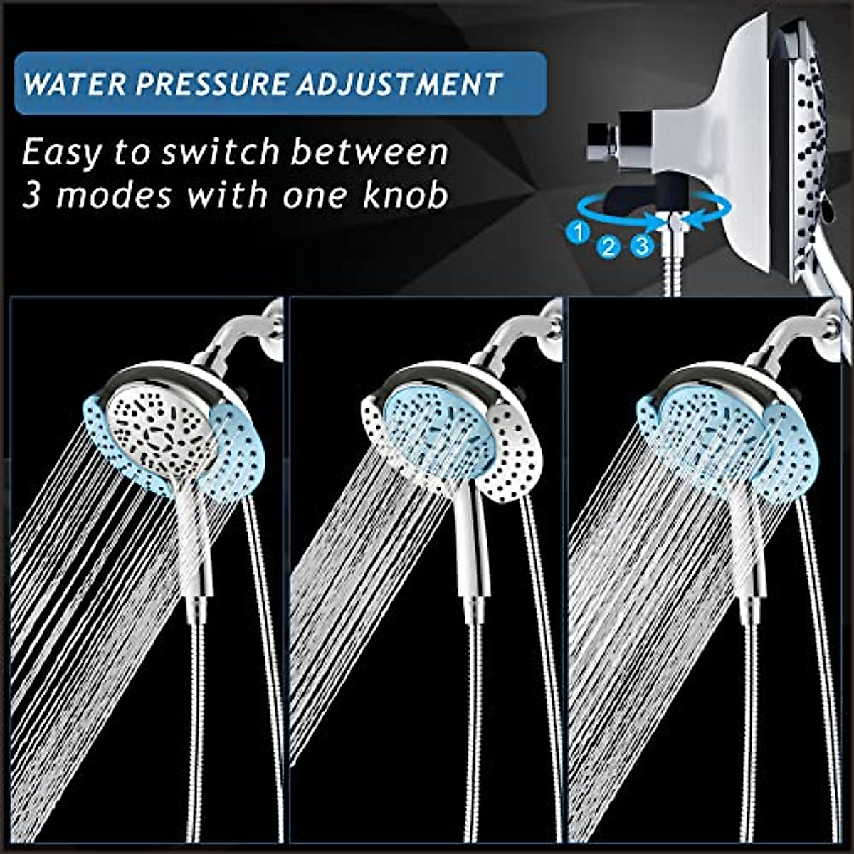 Rain Shower Head with Handheld, High Pressure 9-Setting Hand Held Shower and Rainfall Shower Head Separately or Together, Nuodan 3-Way Waterfall Shower Combo with Stainless Steel Hose, Chrome