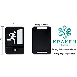 Kraken Sign Co. - ADA Exit Sign with Braille - Black and White, 9" x 6" - Highly Visible With Self Adhesive Backing - Plastic