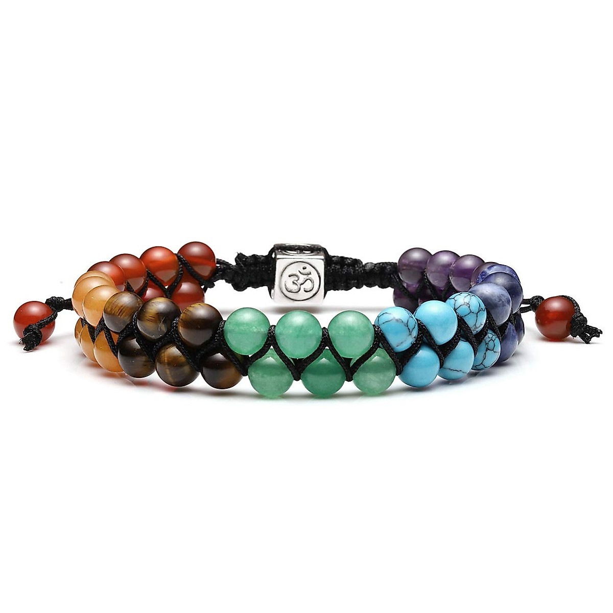 Jovivi Bead Chakra Bracelet - 6mm Double Layer Beaded 7 Chakra Healing Crystal Stones Bracelets Anxiety Bracelet for Men Women Couple Friendship Jewelry