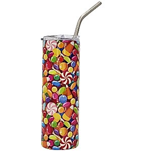 Siesta Drinkware - Personalized 20oz Food Theme Skinny Tumbler - Silicone Nonslip bottom and Double wall Vacuum Insulated - Stainless Steel (Mix Candy, Without Customization)