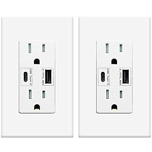 USB Type C Wall Outlet 4.8A Dual High Speed Receptacle 15 Amp, Smart Fast Charging Capability, Tamper Resistant Wall Plate Included UL Listed, Not for laptops, Micmi Type C 2 pack