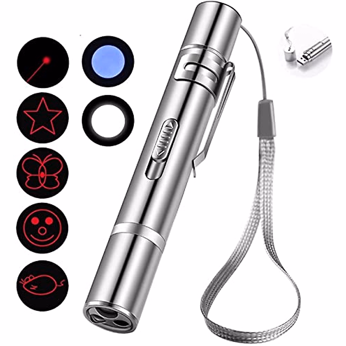 Cat Laser Toy, Laser Pointer Interactive Cat Toy for Indoor Cats Dogs, Red Light Lazer Pointer 7 Adjustable Patterns, Long Range 3 Modes USB Rechargeable Pet Kitten Laser Toy Teaching/Presentation Pen