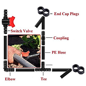 Kalolary 42Pcs Drip Irrigation Fittings Kit, Irrigation Barbed Connectors Water Hose Connector for 1/2" Tubing (2 Switch Valves, 8 Couplings, 8 Tees, 8 Elbows, 8 End Closures, 8 End Cap Plugs)