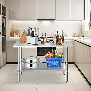 STABLEINK NSF Stainless Steel Table, 24 x 48 Inches Metal Prep & Work Table with Adjustable Undershelf, for Commercial Kitchen, Restaurant, Hotel and Garage