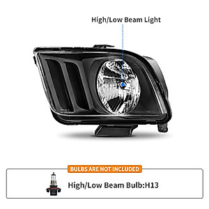 DWVO Headlight Aseembly Compatible with 2005-2009 Ford Mustang Black Housing Clear Lens Driver and Passenger Side