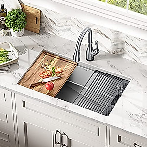 DELTA 95B932-32S-SS Lorelai Workstation Kitchen Sink Undermount Stainless Steel Single Bowl with WorkFlow Ledge and Chef’s Kit of 6 Accessories