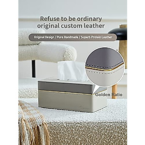 Tissue Box Holder Cover Rectangular, Modern PU Leather Decorative Tissue Holders Organizer-Moon Grey