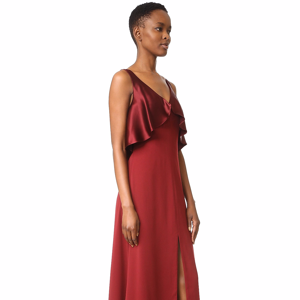Jill Jill Stuart Women's Deep-V Satin Back Crepe Gown, Oxblood, 10