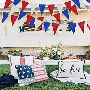 XIANMU Patriotic Pennant Banner Red Blue Silver/White Triangle Flag Bunting Banner Patriotic Decorations Glitter Paper Garlands for 4th of July Independence Day Party Decorations Supplies 40 Feet