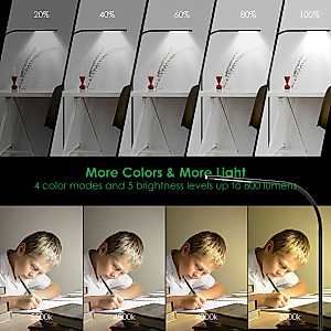 JOLY JOY LED Modern Floor Lamps, Flexible Gooseneck Standing Reading Light W/Stable Base, 4 Color & 5 Brightness Dimmer, Touch & Remote Control, for Living Room, Chair, Couch, Office Task (Black)