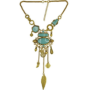 Shineland Bohemian Exaggerate Turquoise Big Alloy Pendant Necklace Women Statement Jewelry (Style # 2 ANTI GOLD)