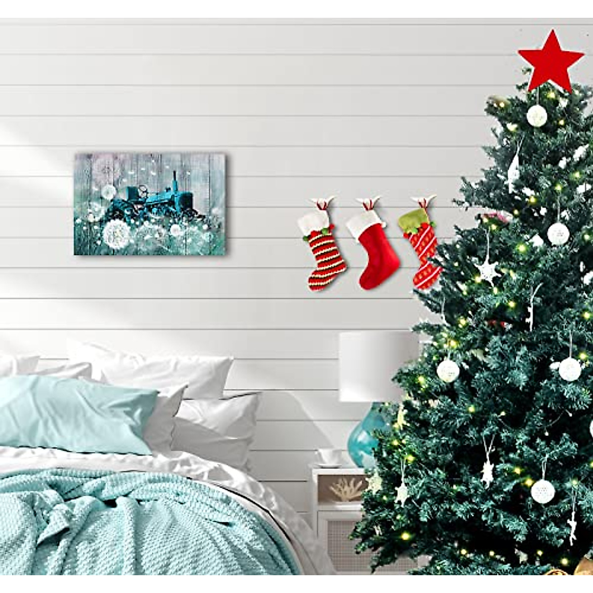 Mofutinpo Bathroom Teal Decor Dream Tractors Dandelion Canvas Wall Art Farmhouse Room Decor for Bedroom Walls Aesthetic House Wall Decor 12x16 inches