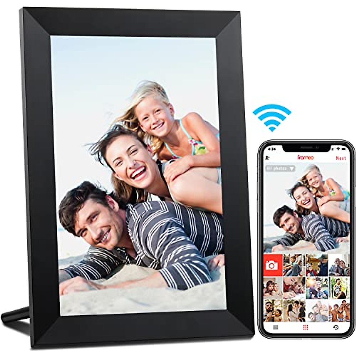 AEEZO 10.1 Inch WiFi Digital Picture Frame, IPS Touch Screen Smart Cloud Photo Frame with 16GB Storage, Easy Setup to Share Photos or Videos via Frameo APP, Auto-Rotate, Wall Mountable (Black)