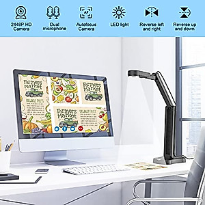 PAKOTOO 8MP USB Document Camera for Teachers and Classroom for A3 A4 Size with Dual Mic, 3-Level LED Light, Up and Down, Left and Right Image Inversion, for Distance Teaching & Learning