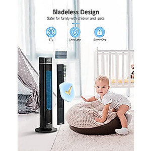 VCK Tower Fan for Bedroom,90° Oscillating Fan with 26ft/s Velocity,40" Cooling Floor Fan with Smart Remote,Touch Control,3 Speeds,4 Modes,12H Timer,Quiet Bladeless Standing Fan for Home,Office