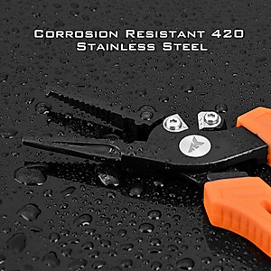 KastKing Fishing Pliers with Fish Lip Gripper, 6" Fishing Split Ring Nose Pliers, 9" Fishing Lip Gripper, Orange