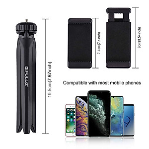 PULUZ Phone Tripod Holder with Phone Clamp 1/4 inch Screw Hole Compatible with iPhone Samsung Sony Xiaomi GoPro Action Camera Tripod Holder Mount