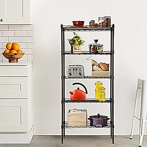 NiamVelo 5 Tier Wire Shelving Unit NSF Storage Shelving Adjustable Metal Wire Shelf Rack 21.5’’ x 11.6’’ x 47.6’’(LxWxH) Wire Rack for Kitchen, Office, Living Room, 750 Lbs Weight Capacity (Black)